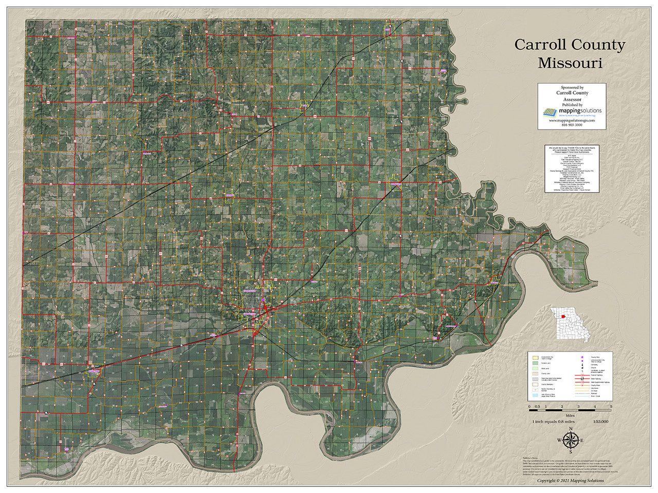 Carroll County Missouri 2024 Aerial Wall Map | Mapping Solutions