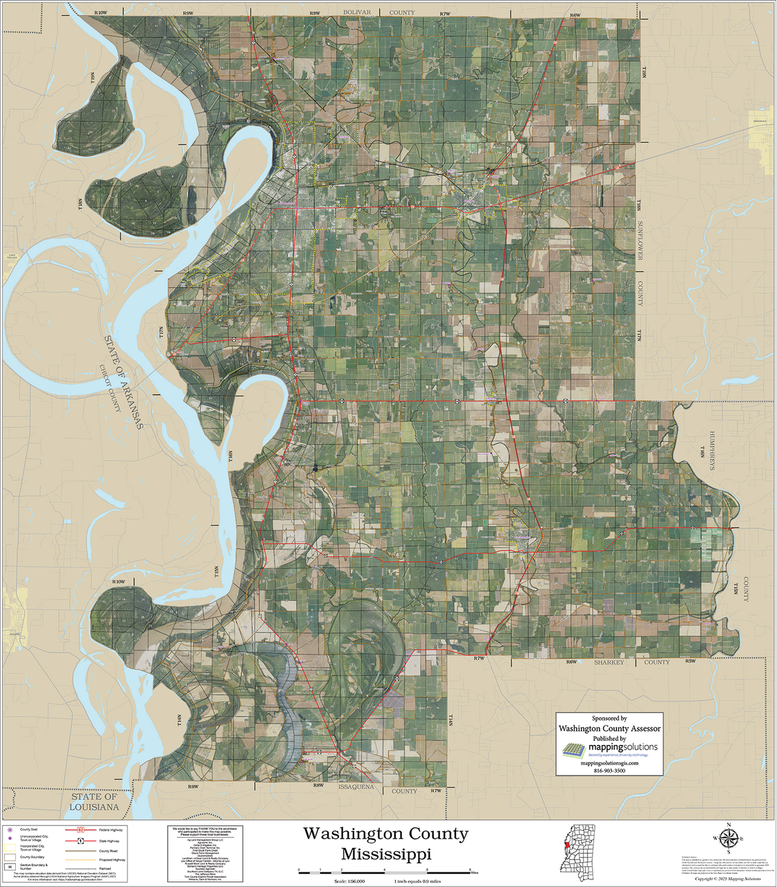 Washington County Mississippi 2025 Aerial Wall Map | Mapping Solutions
