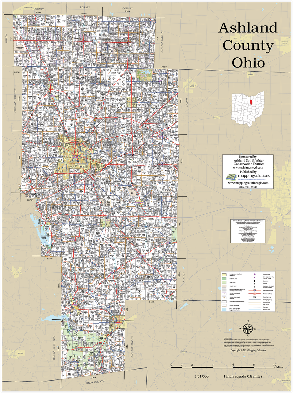 Ashland County Ohio 2025 Wall Map | Mapping Solutions