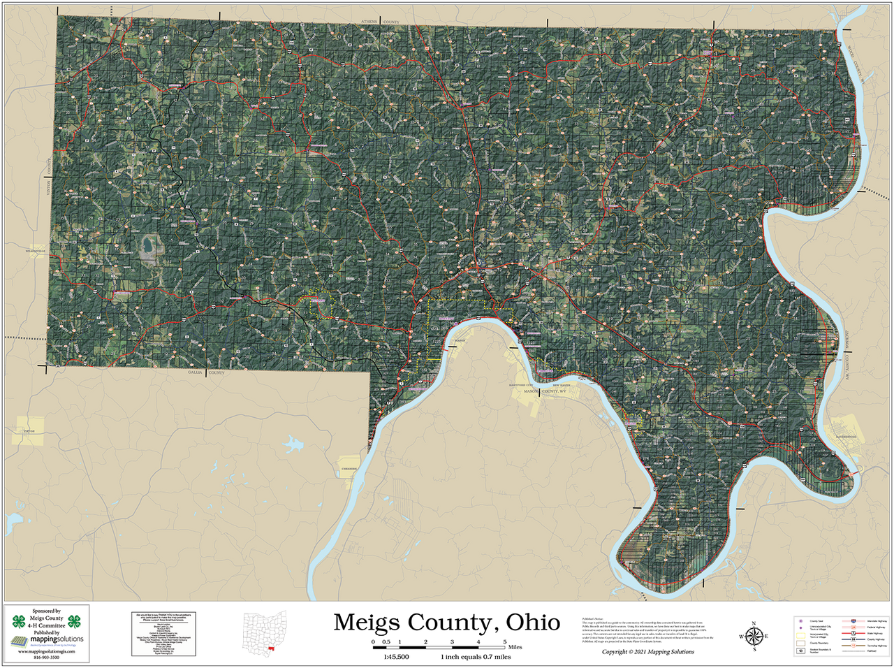 Meigs County Ohio 2025 Aerial Wall Map | Mapping Solutions