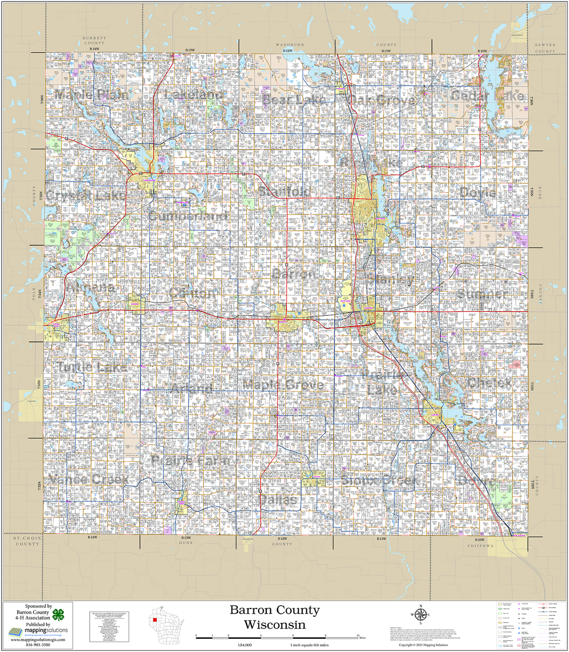 Barron County Wisconsin 2025 Wall Map | Mapping Solutions