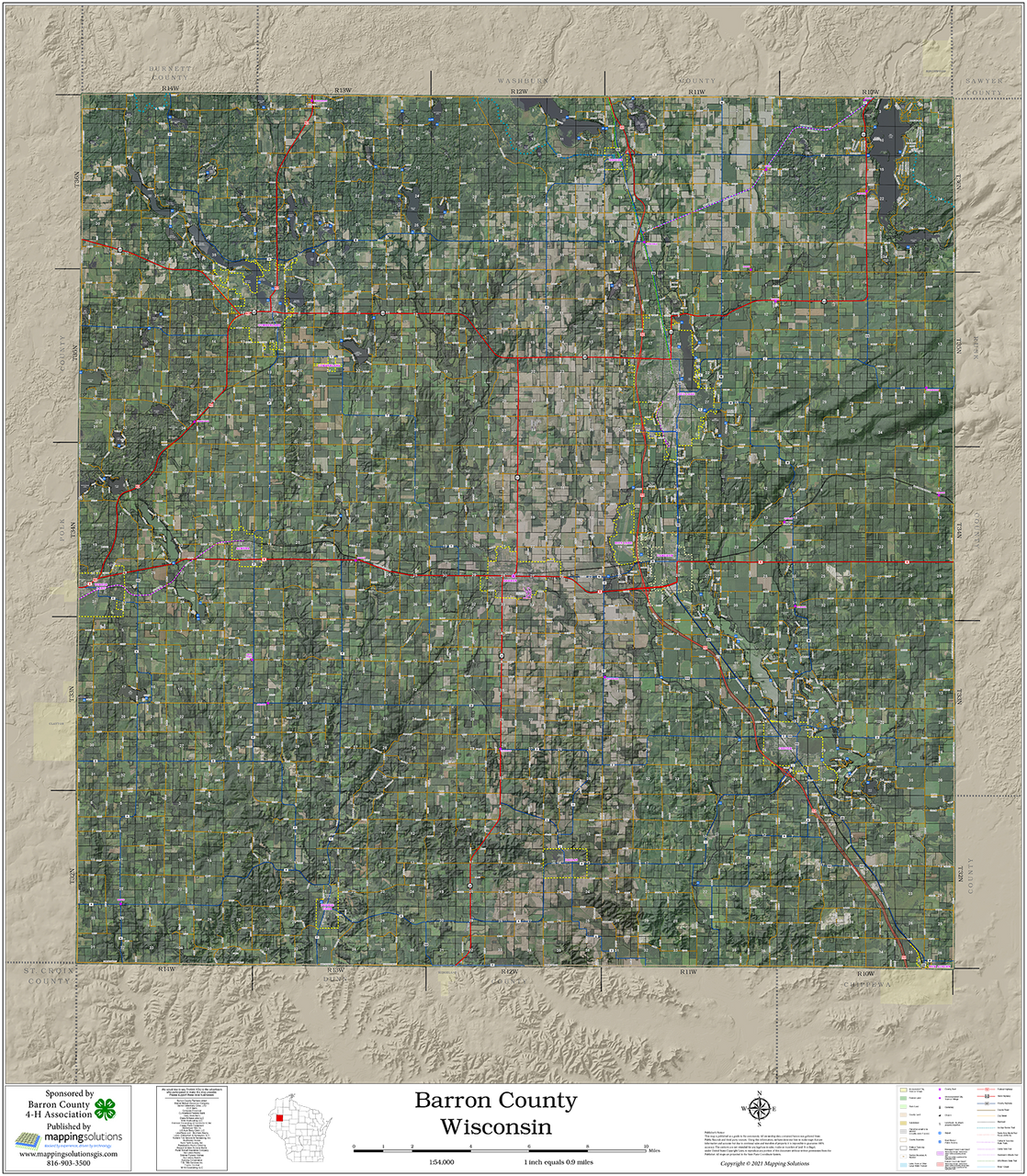 Barron County Wisconsin 2025 Aerial Wall Map | Mapping Solutions