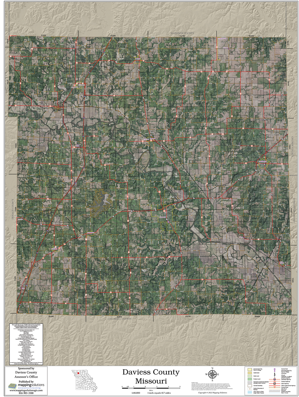 Daviess County Missouri 2026 Aerial Wall Map | Mapping Solutions