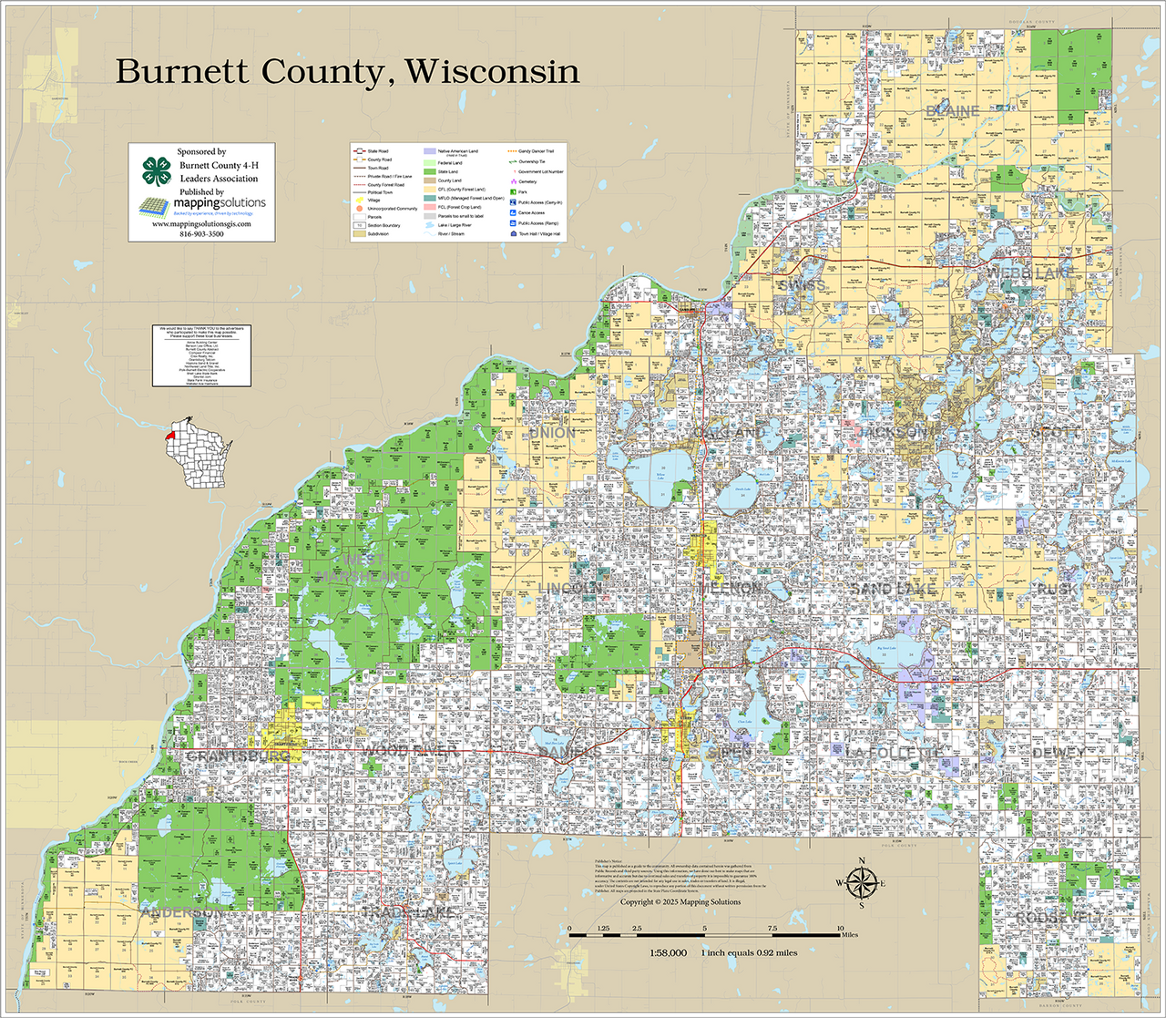 Burnett County Wisconsin 2026 Wall Map | Mapping Solutions