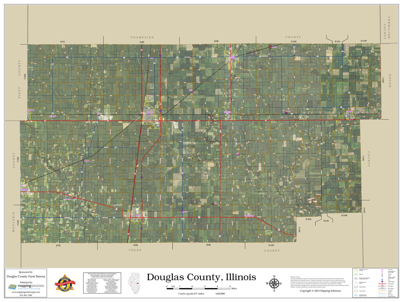 Douglas County Illinois 2024 Aerial Wall Map | Mapping Solutions