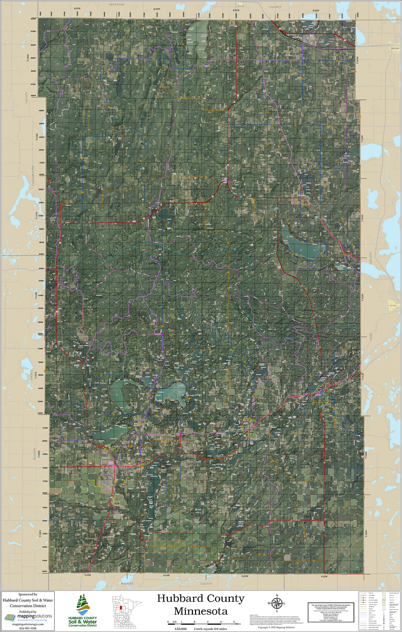Hubbard County Minnesota 2025 Aerial Wall Map | Mapping Solutions