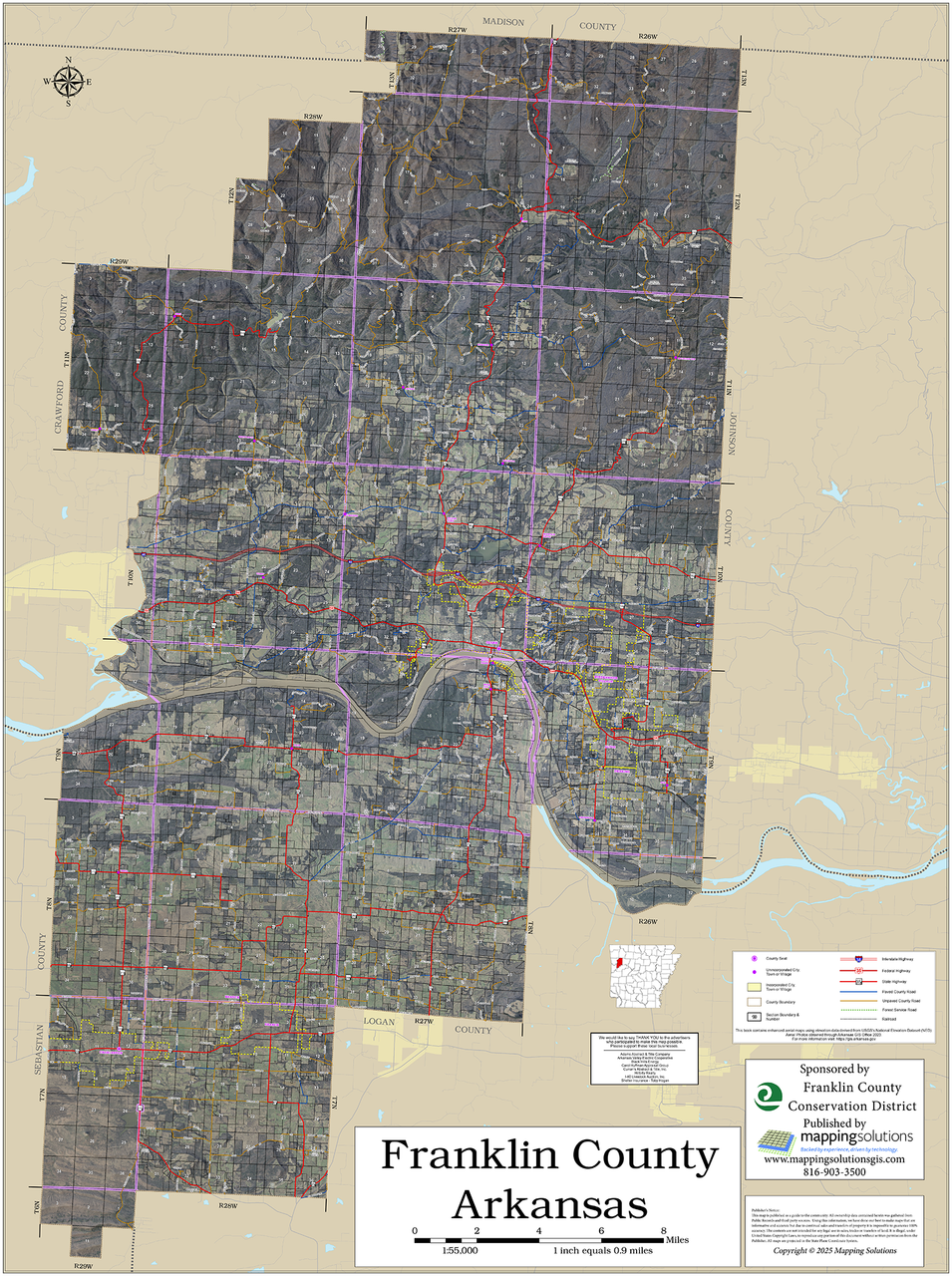 Franklin County Arkansas 2026 Aerial Wall Map | Mapping Solutions