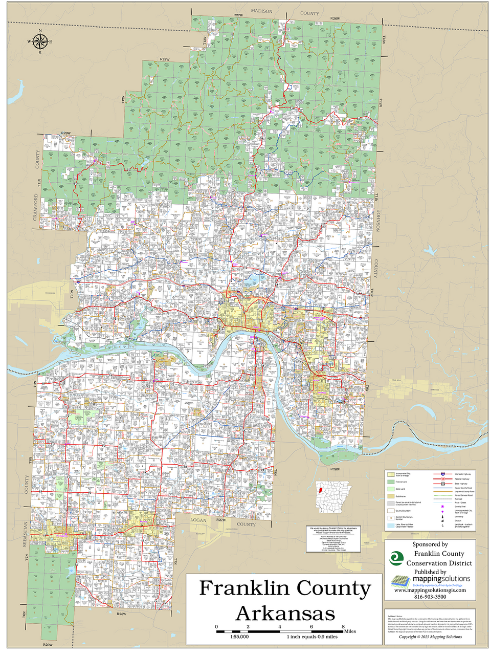 Franklin County Arkansas 2026 Wall Map | Mapping Solutions