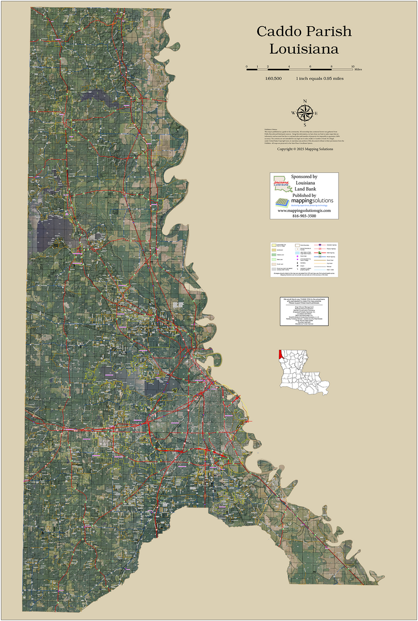 Caddo Parish Louisiana 2025 Aerial Wall Map | Mapping Solutions
