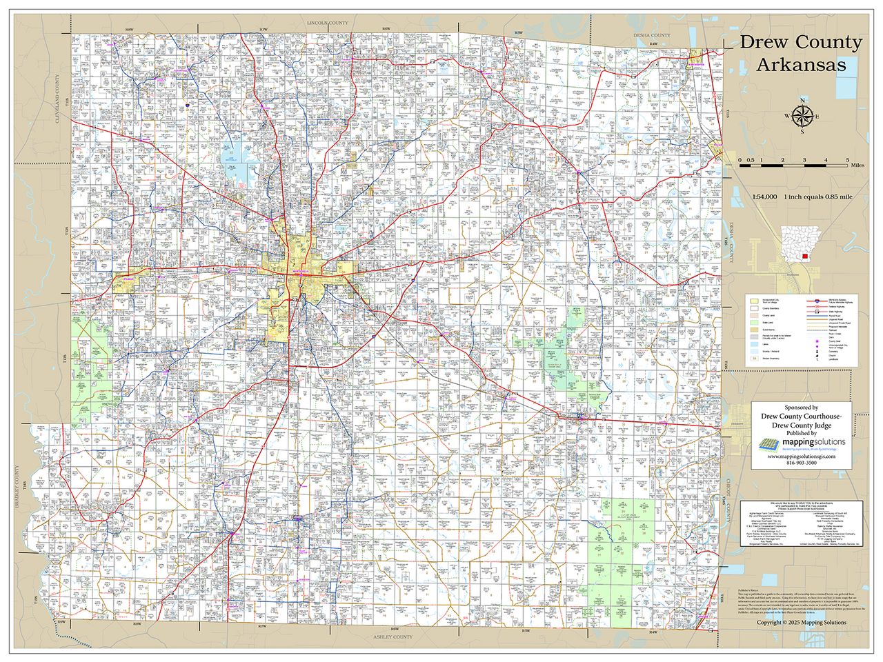 Drew County Arkansas 2025 Wall Map | Mapping Solutions