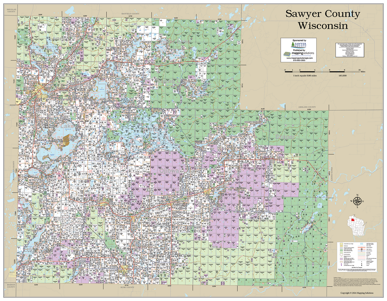 Sawyer County Wisconsin 2025 Wall Map Mapping Solutions