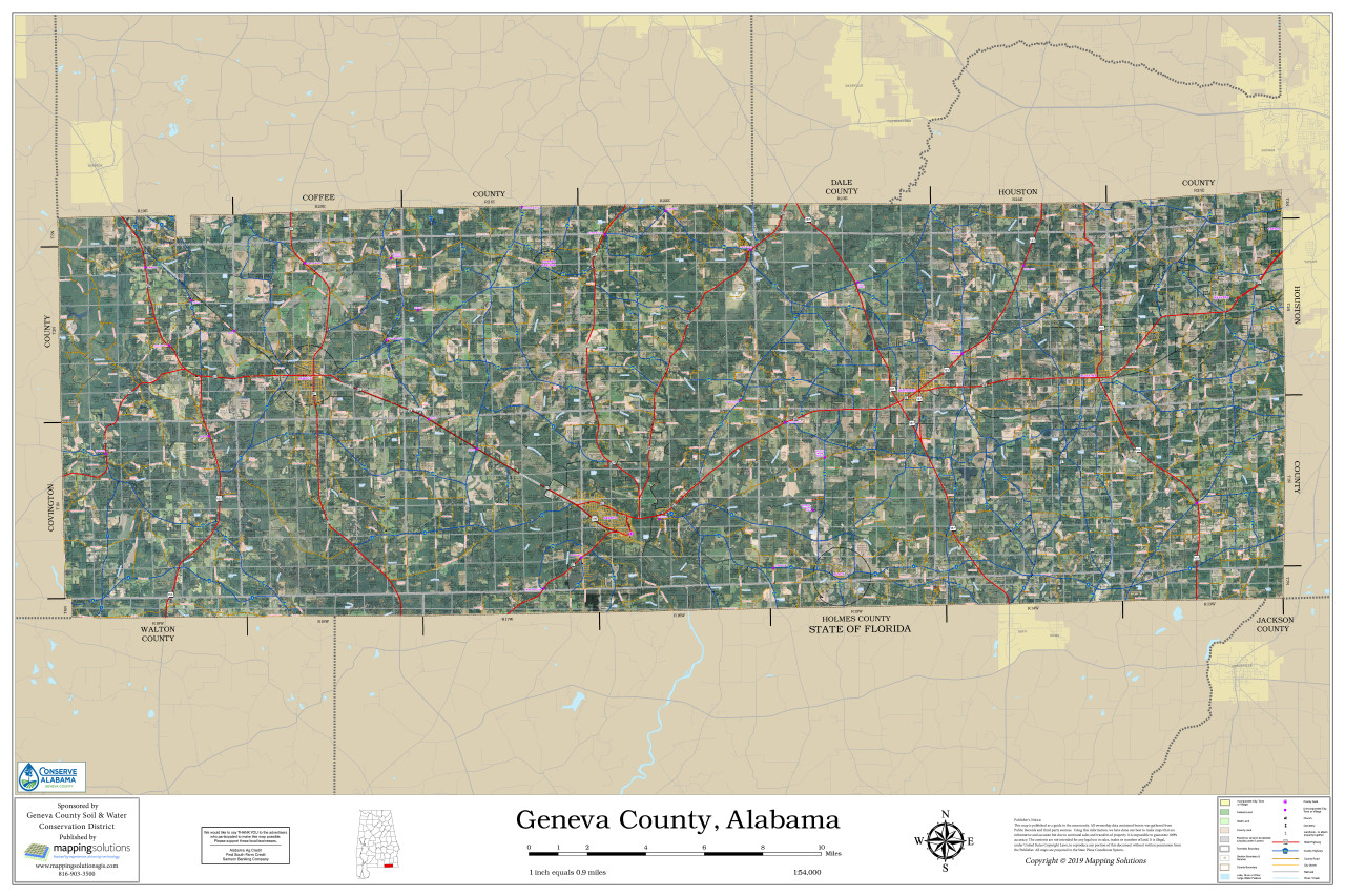 Geneva County Alabama 2019 Aerial Wall Map | Mapping Solutions