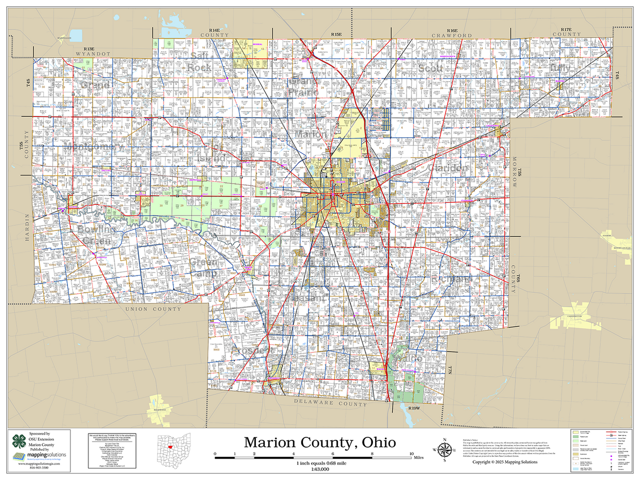 Marion County Ohio 2025 Wall Map | Mapping Solutions