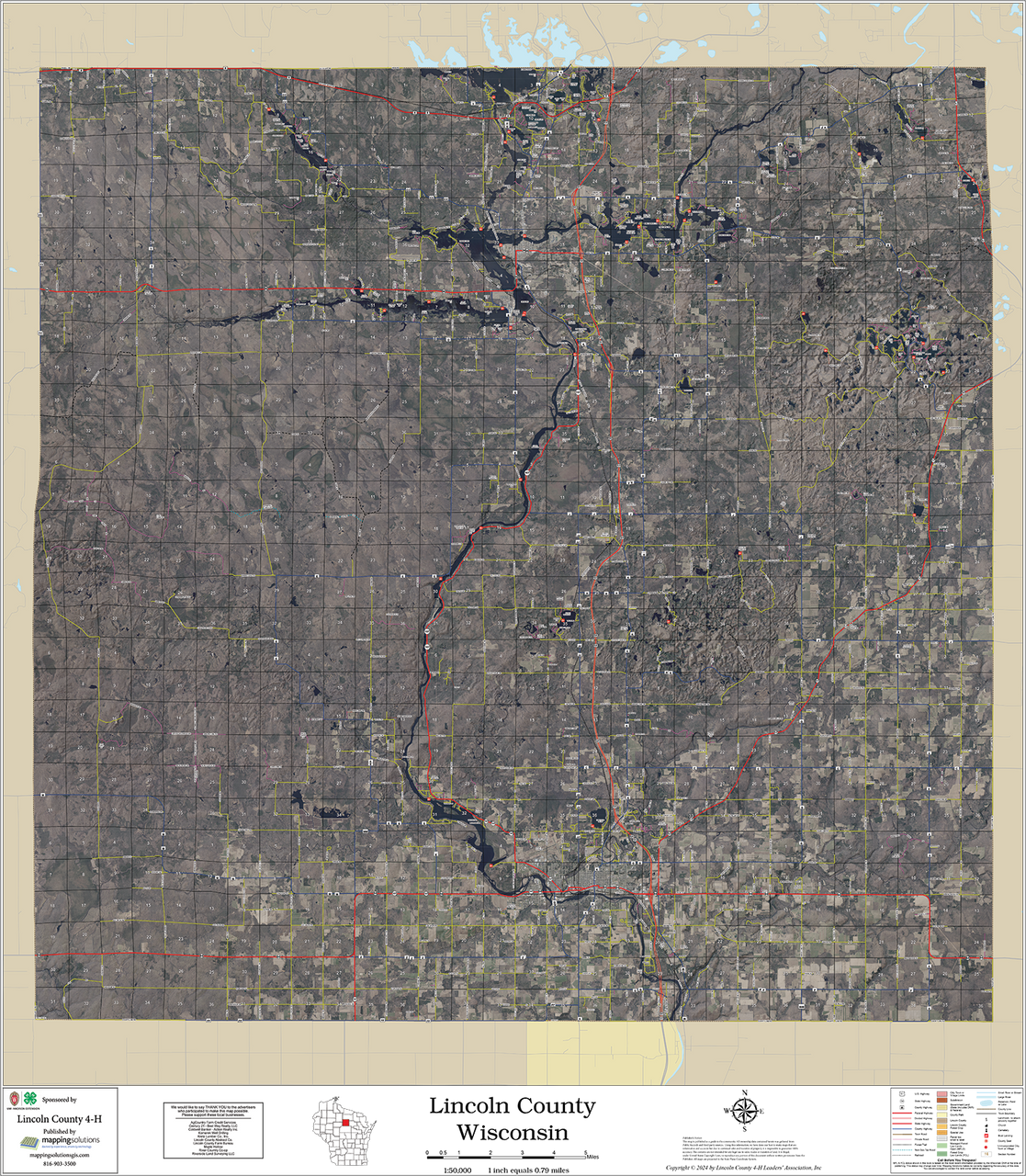 Lincoln County Wisconsin 2024 Aerial Wall Map | Mapping Solutions