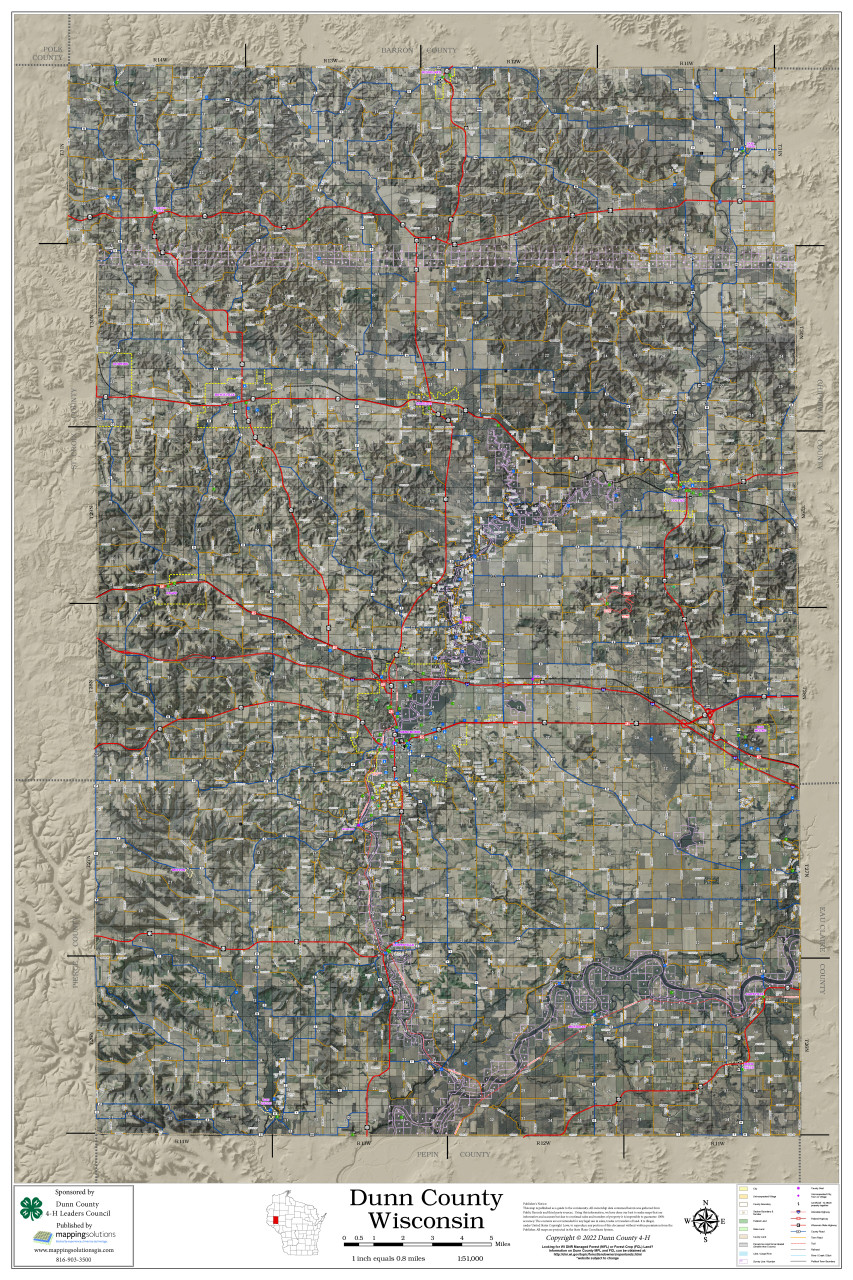 Dunn County Wisconsin 2022 Aerial Wall Map | Mapping Solutions
