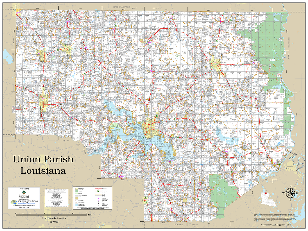 Union Parish Louisiana 2025 Wall Map | Mapping Solutions