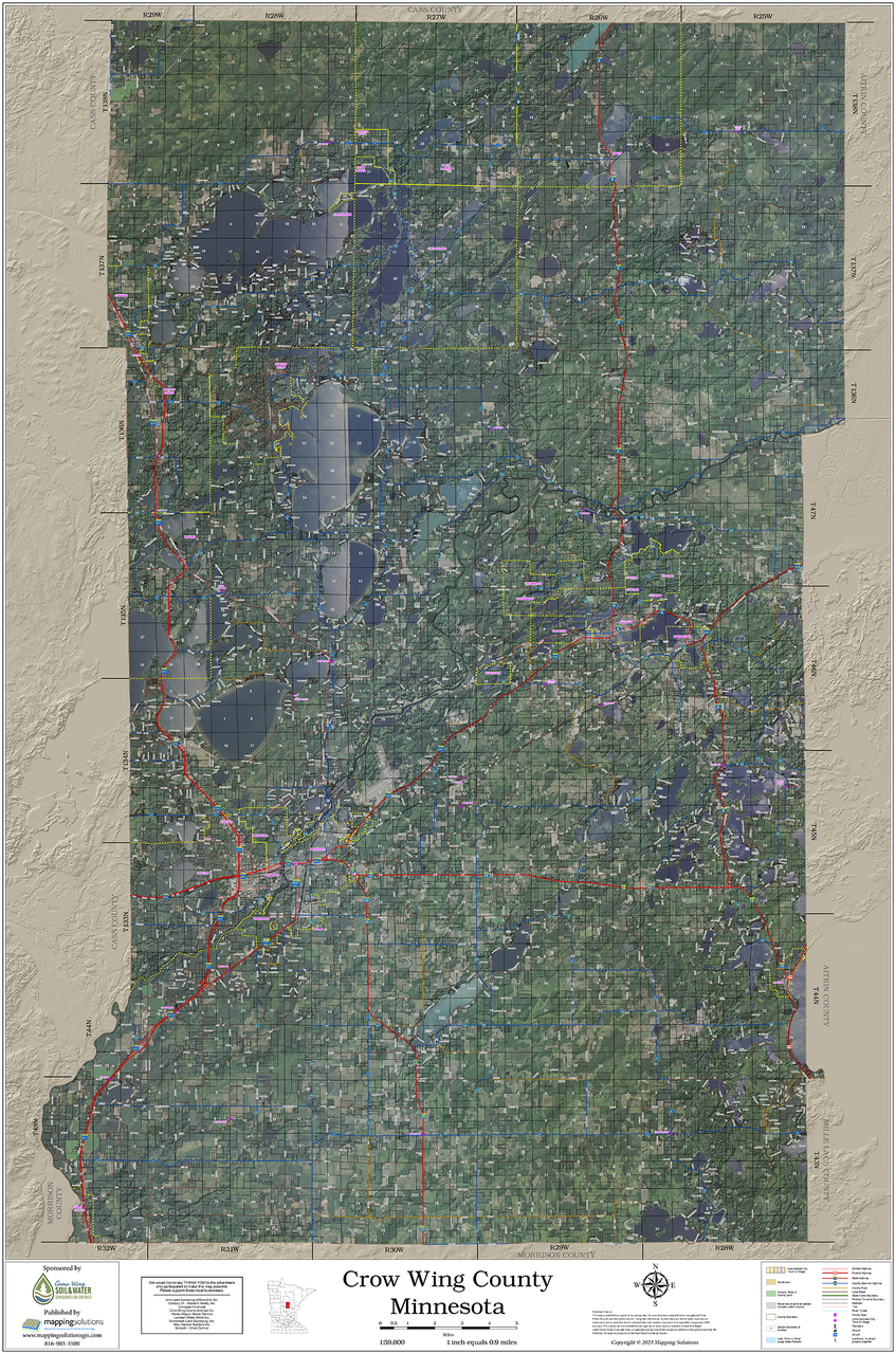 Crow Wing County Minnesota 2025 Aerial Wall Map | Mapping Solutions