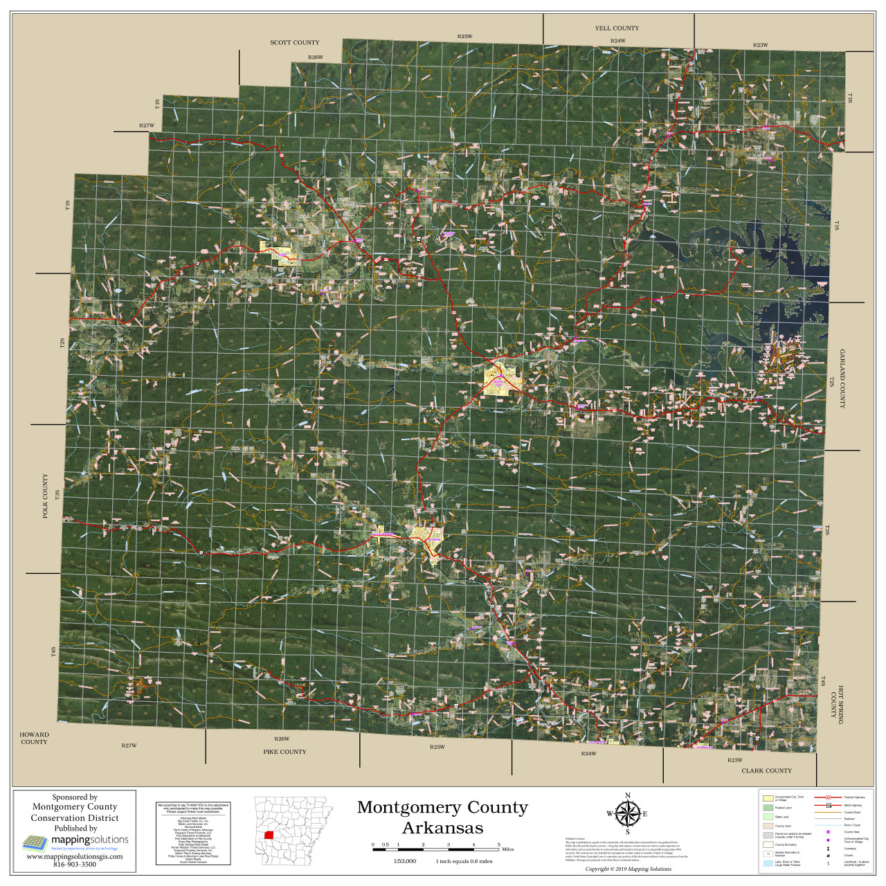 Montgomery County Arkansas 2019 Aerial Wall Map | Mapping Solutions Montgomery County Arkansas 2019 Aerial Wall Map | Mapping Solutions