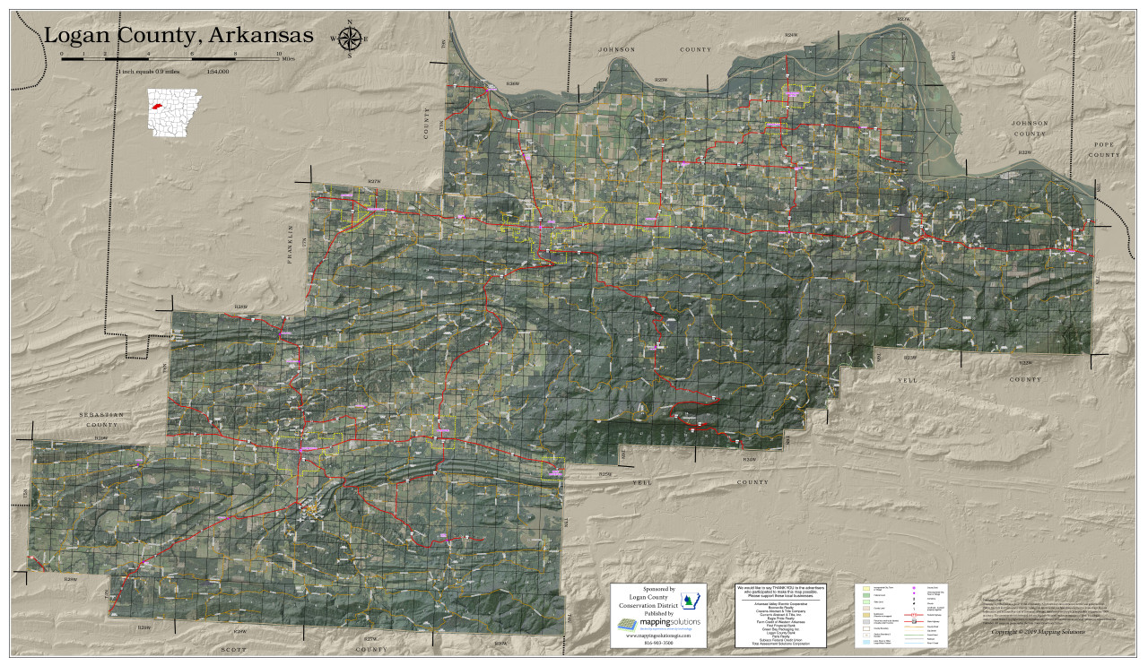 Logan County Arkansas 2023 Aerial Wall Map | Mapping Solutions