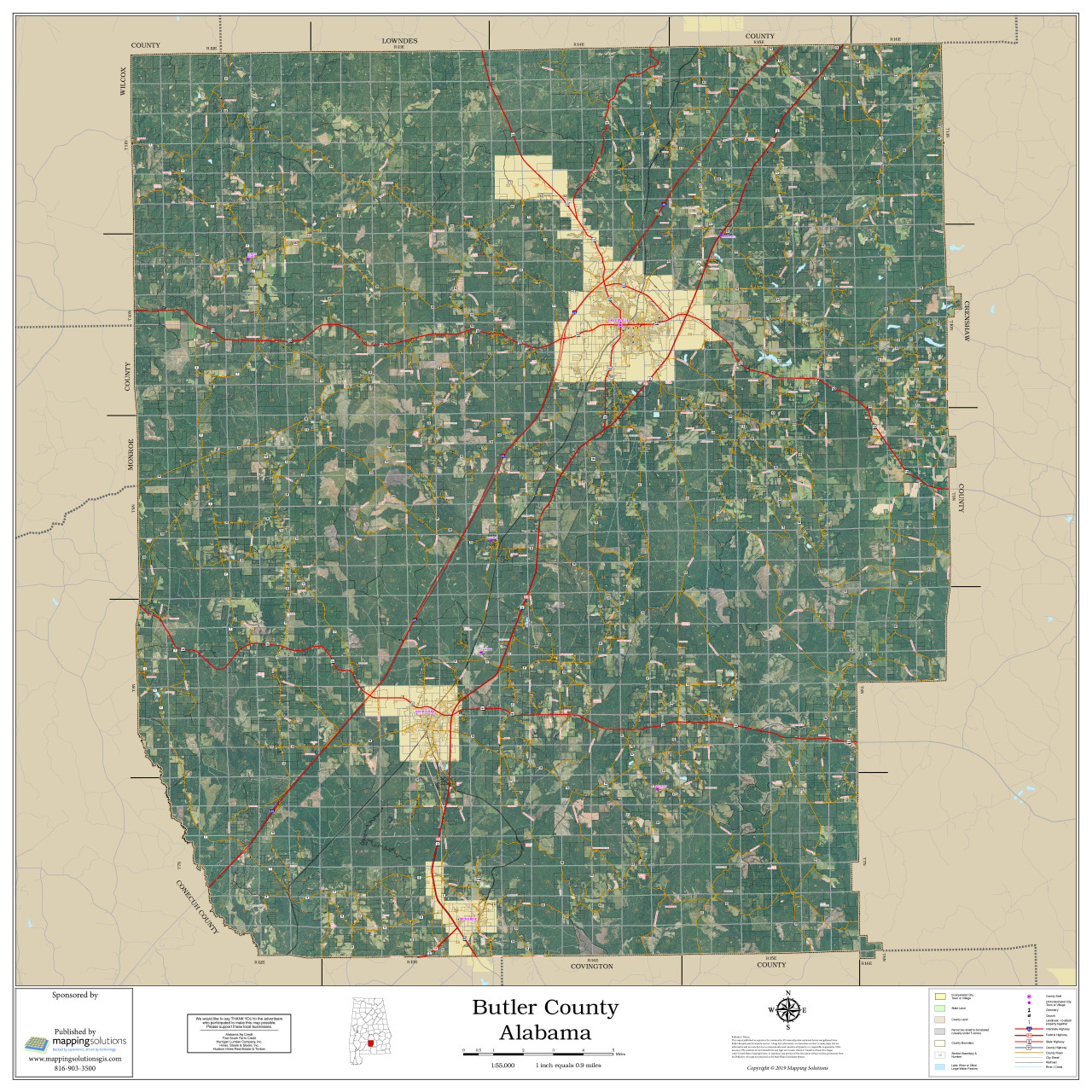 Butler County Alabama 2019 Aerial Wall Map | Mapping Solutions
