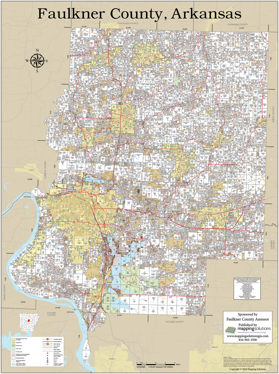 Faulkner County Arkansas 2024 Wall Map | Mapping Solutions