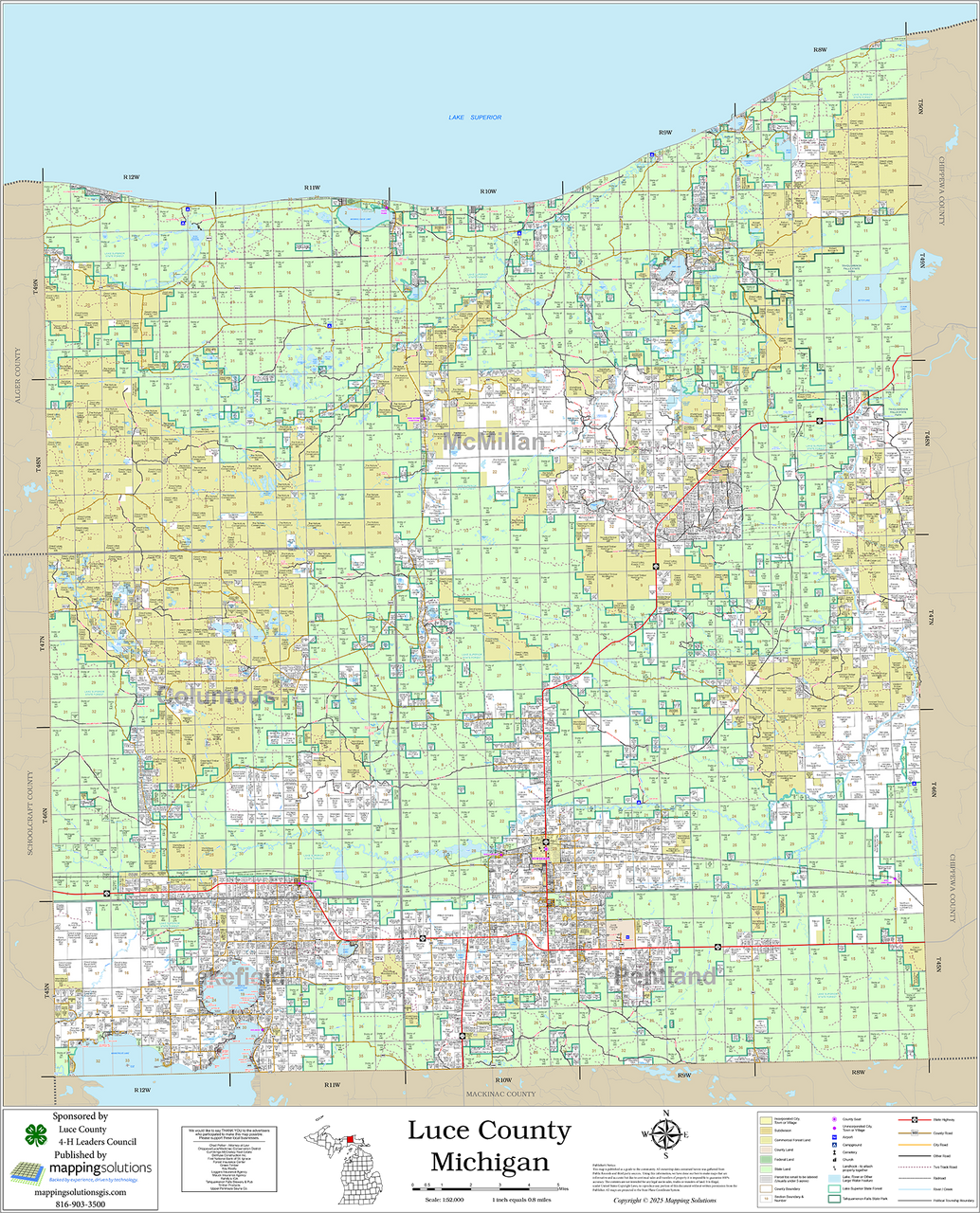 Luce County Michigan 2025 Wall Map | Mapping Solutions