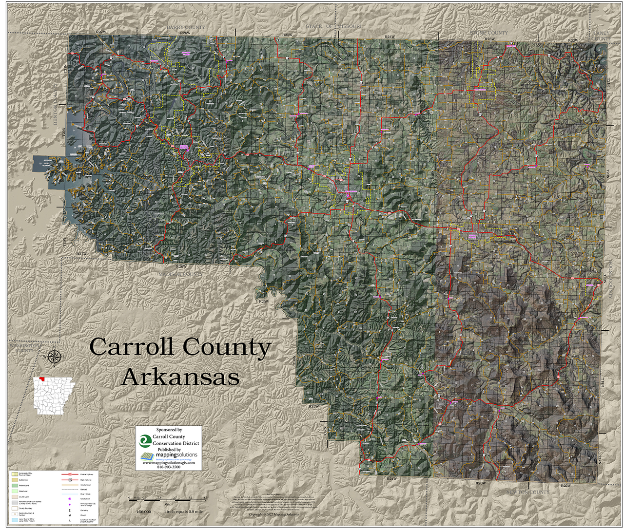 Carroll County Arkansas 2025 Aerial Wall Map | Mapping Solutions