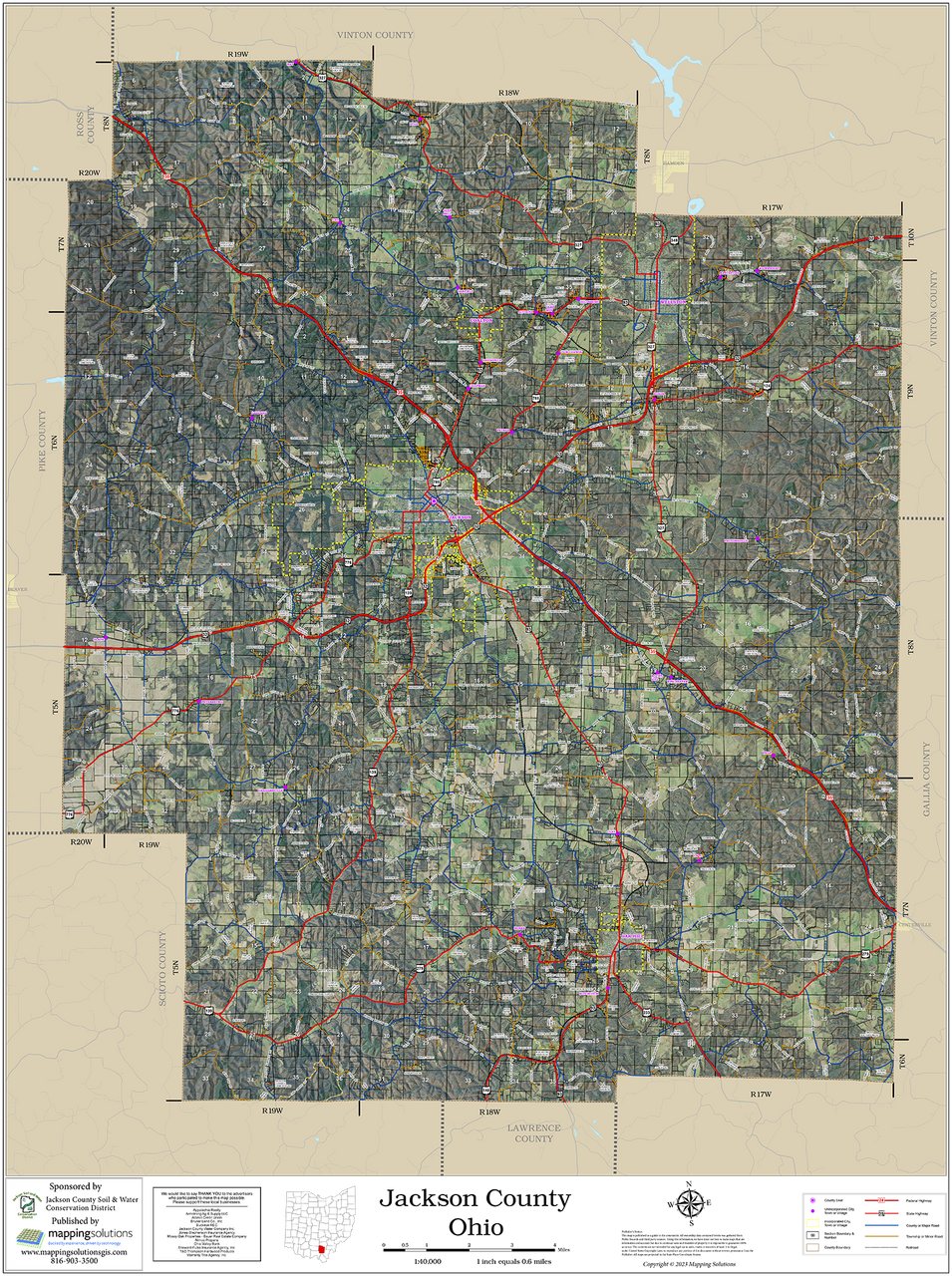 Jackson County Ohio 2026 Aerial Wall Map | Mapping Solutions