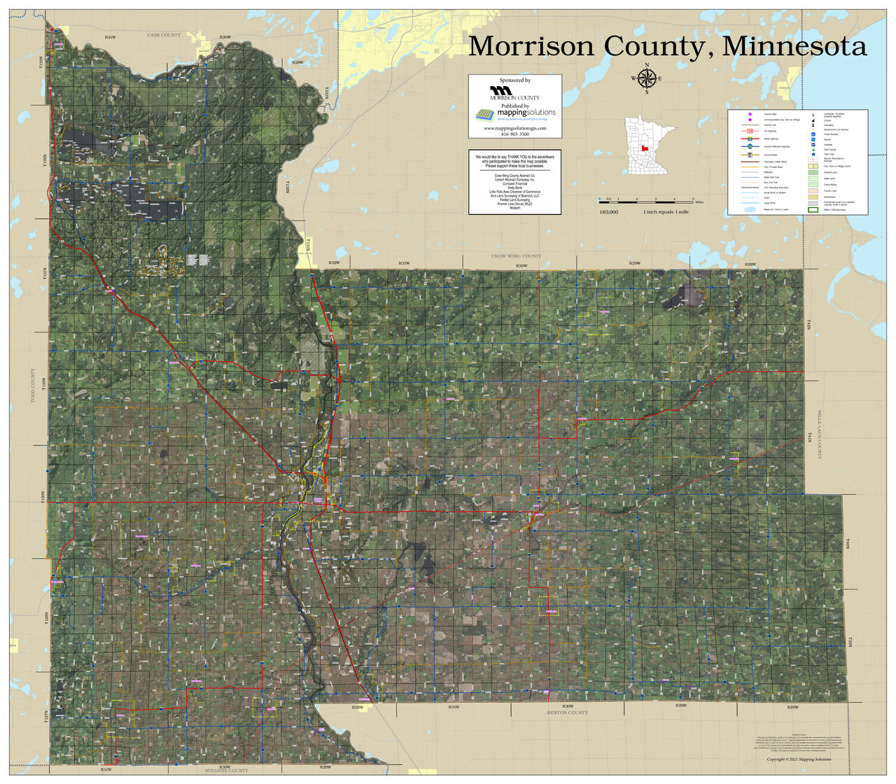 Morrison County Minnesota 2024 Aerial Wall Map | Mapping Solutions