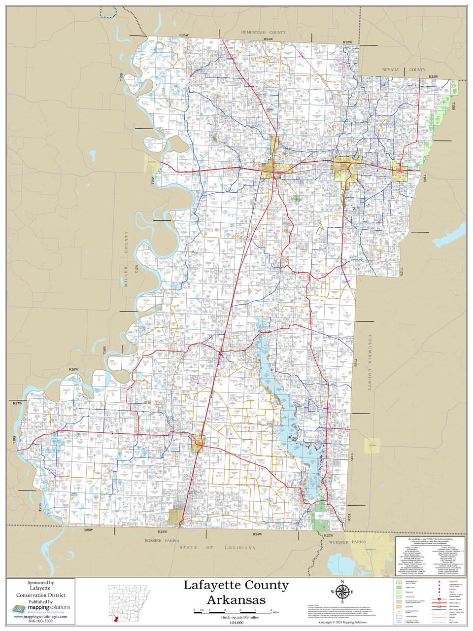 Lafayette County Arkansas 2024 Wall Map | Mapping Solutions