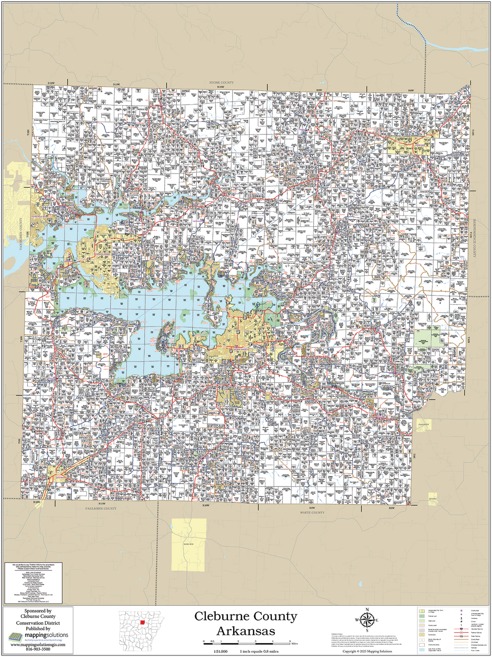Cleburne County Arkansas 2025 Wall Map | Mapping Solutions