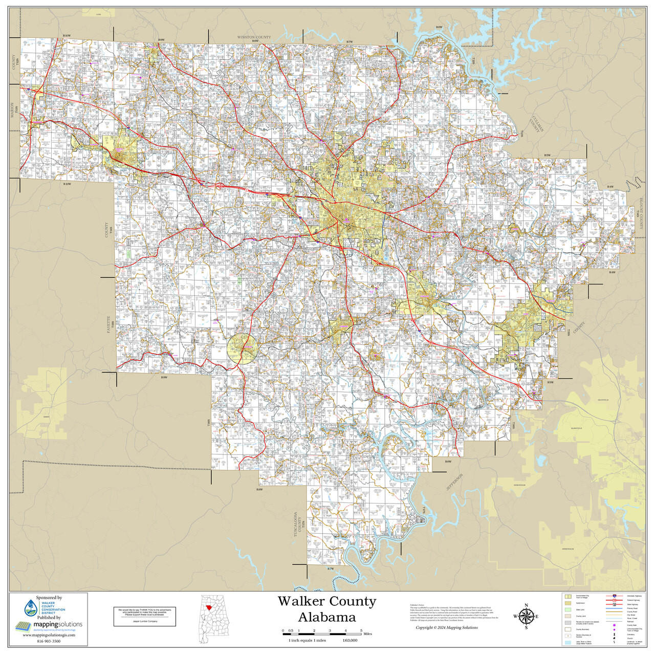 Walker County Alabama 2024 Wall Map | Mapping Solutions