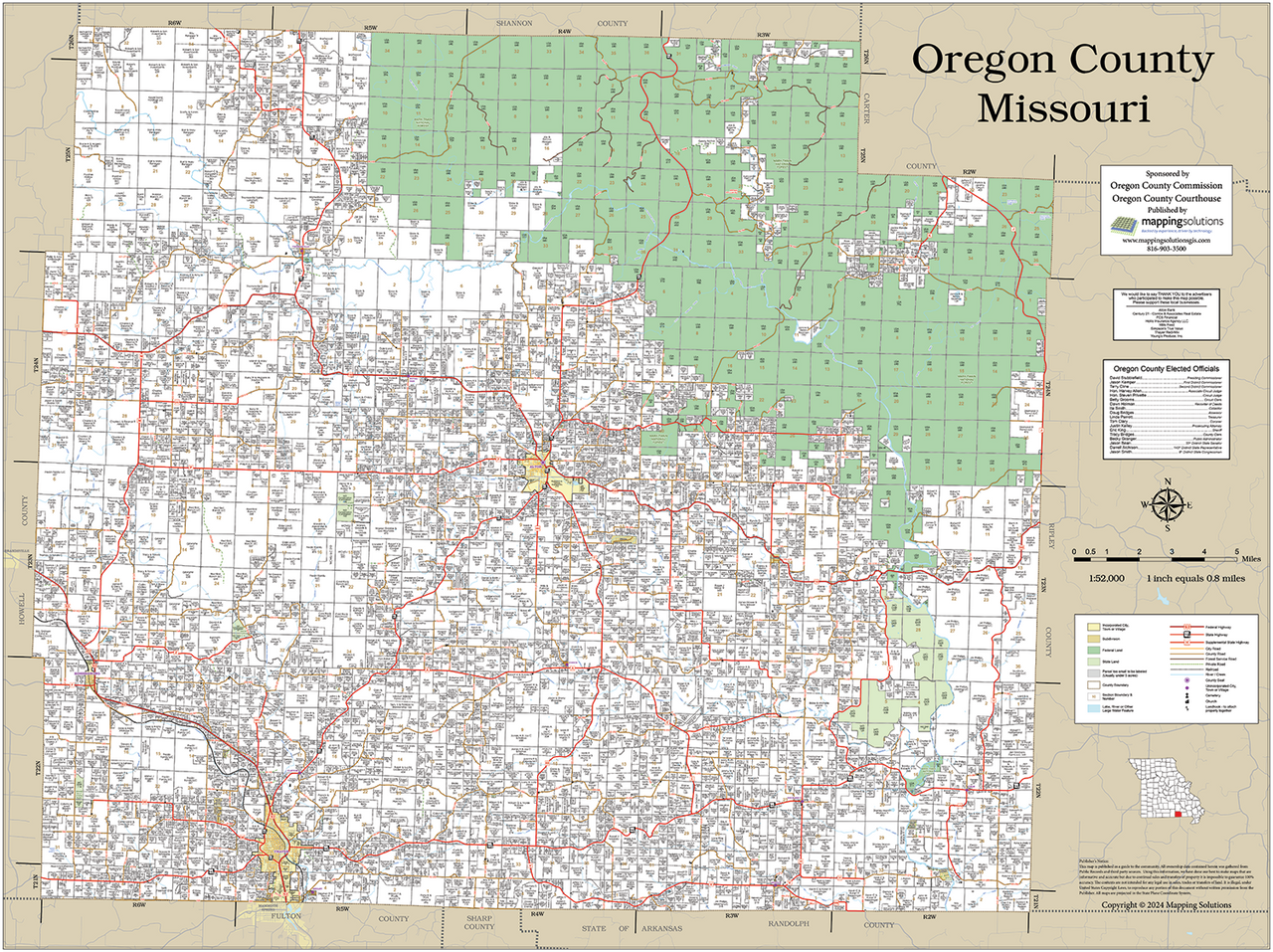 Oregon County Missouri 2024 Wall Map | Mapping Solutions