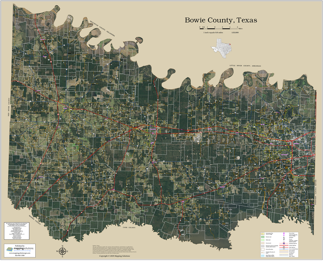 Bowie County Texas 2025 Aerial Wall Map | Mapping Solutions