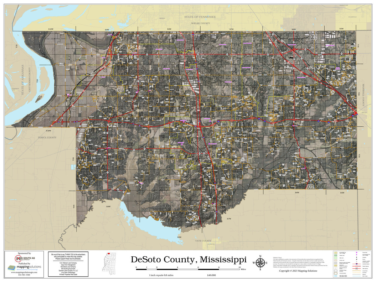 DeSoto County Mississippi 2024 Aerial Wall Map | Mapping Solutions