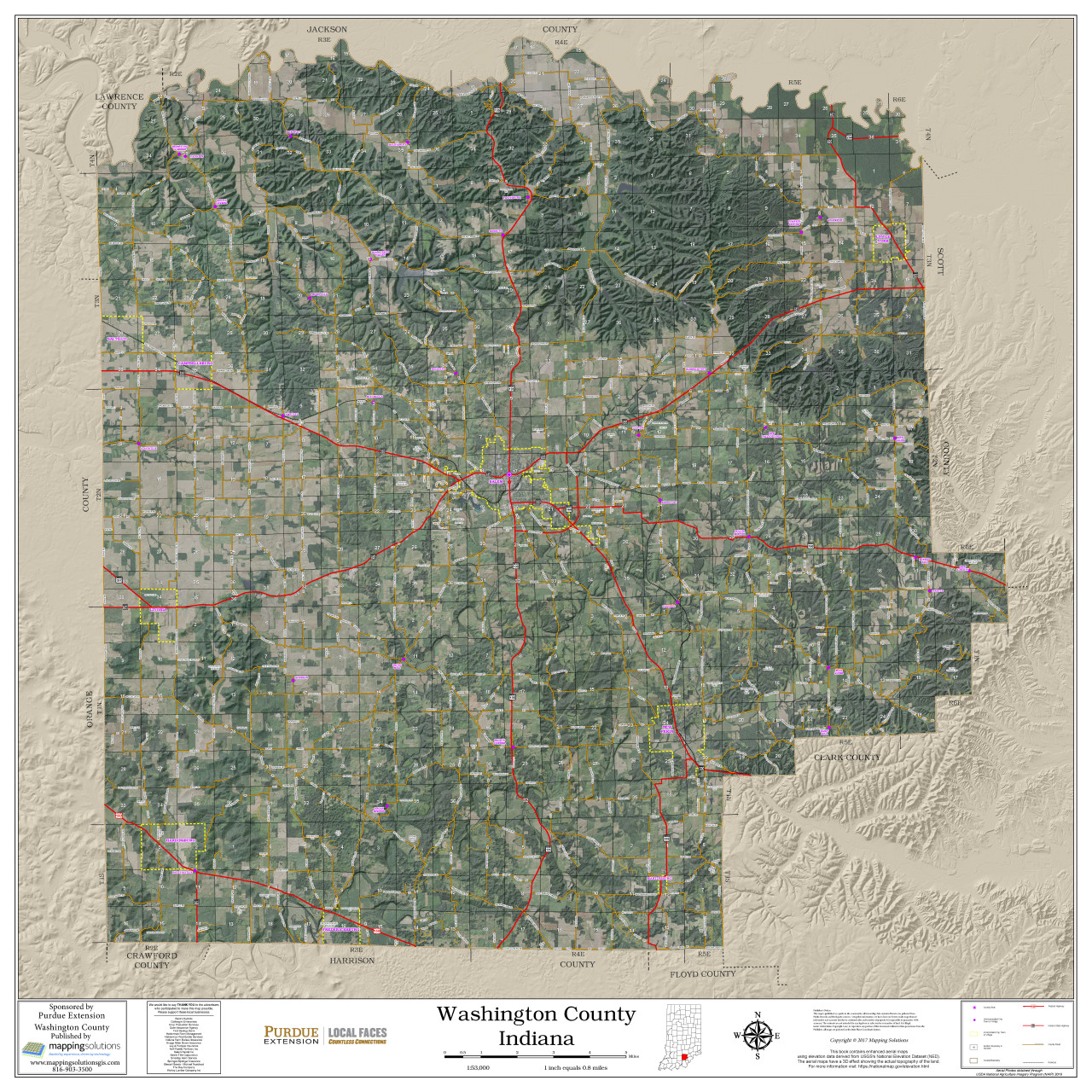 Washington County Indiana 2023 Aerial Wall Map | Mapping Solutions
