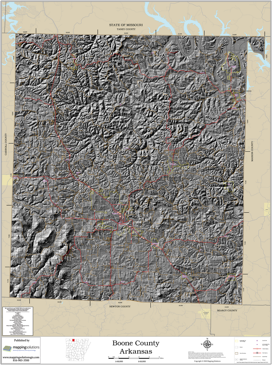 Boone County Arkansas 2024 Aerial Wall Map | Mapping Solutions