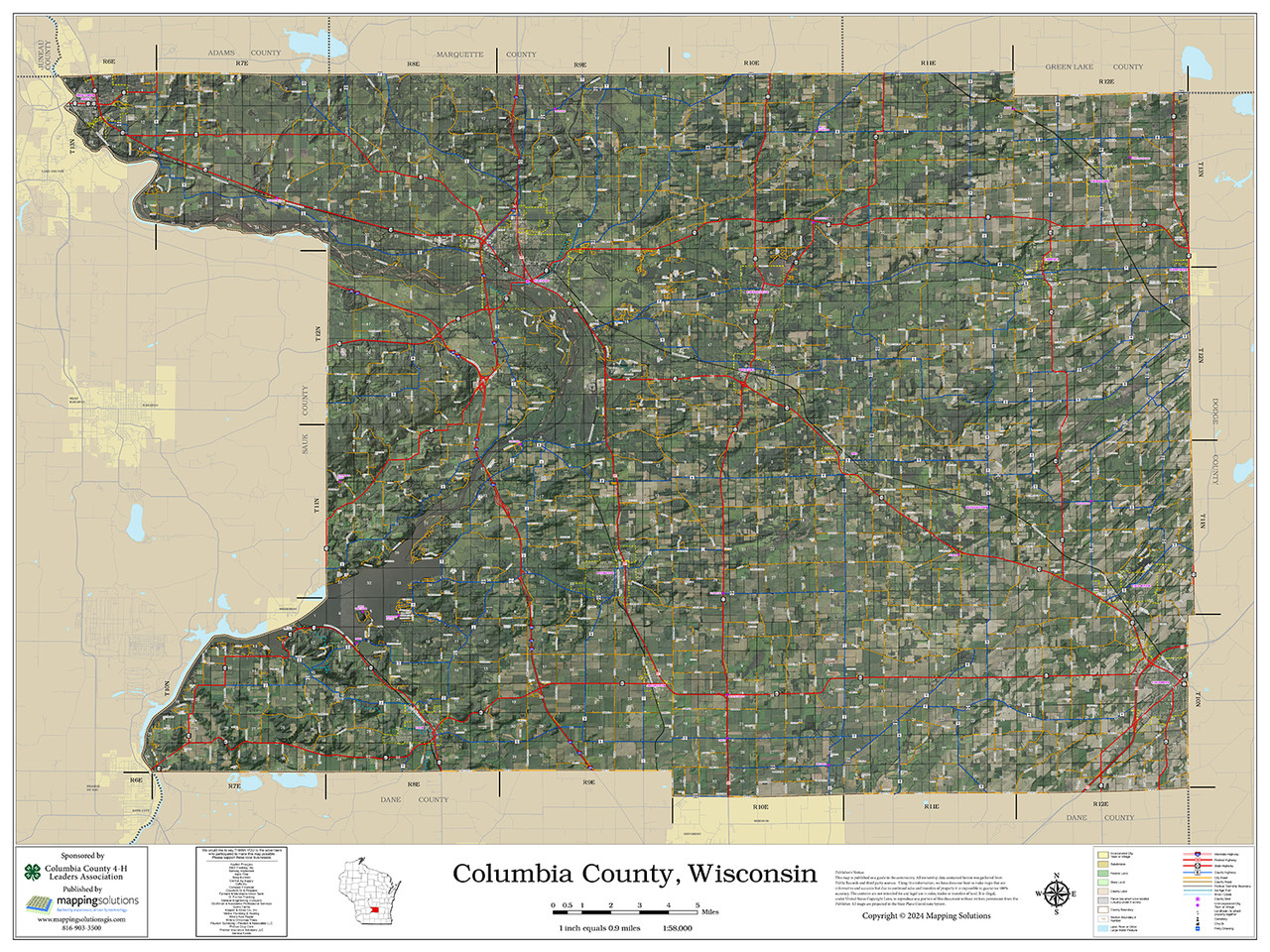 Columbia County Wisconsin 2024 Aerial Wall Map | Mapping Solutions