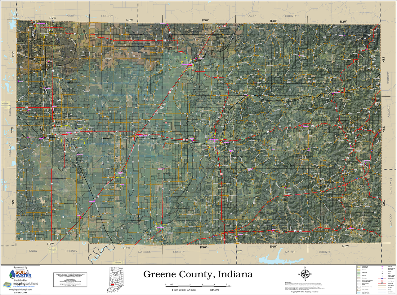Greene County Indiana 2025 Aerial Wall Map | Mapping Solutions