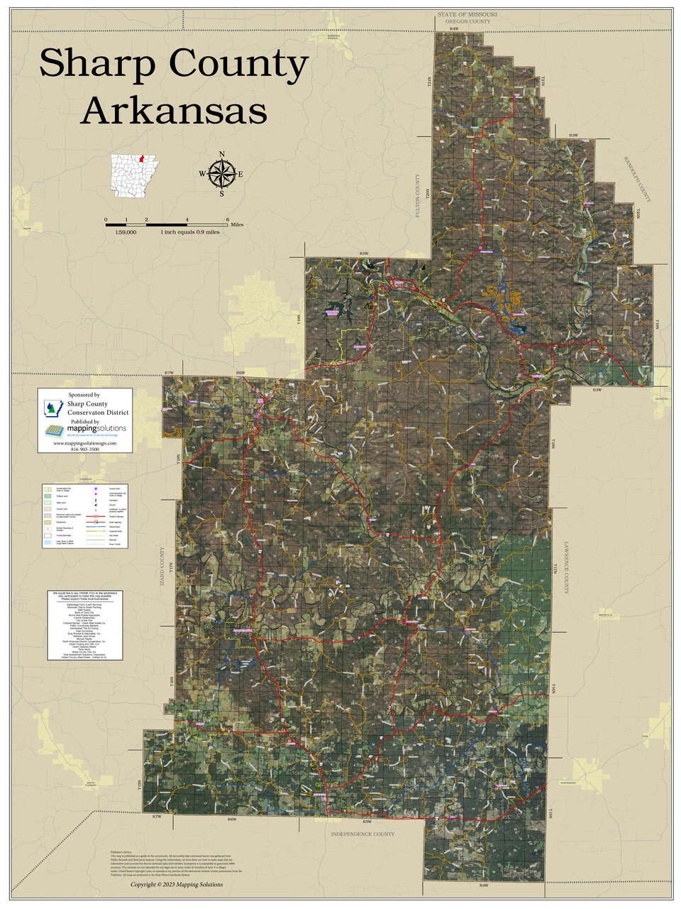 Sharp County Arkansas 2024 Aerial Wall Map | Mapping Solutions