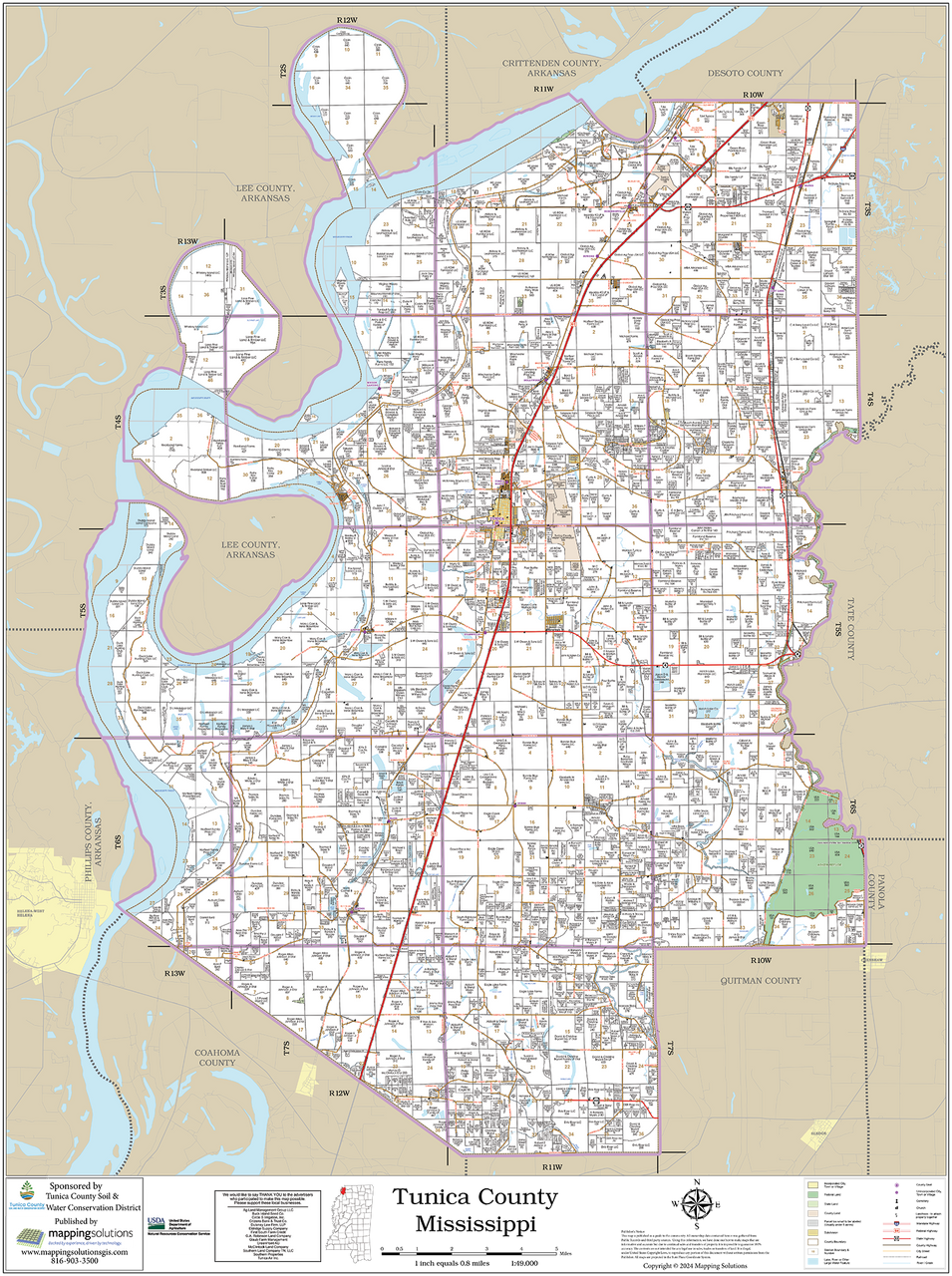 Tunica County Mississippi 2024 Wall Map | Mapping Solutions