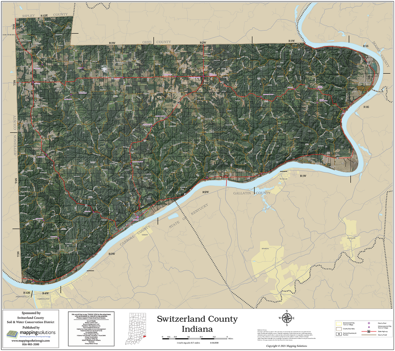 Switzerland County Indiana 2025 Aerial Wall Map | Mapping Solutions