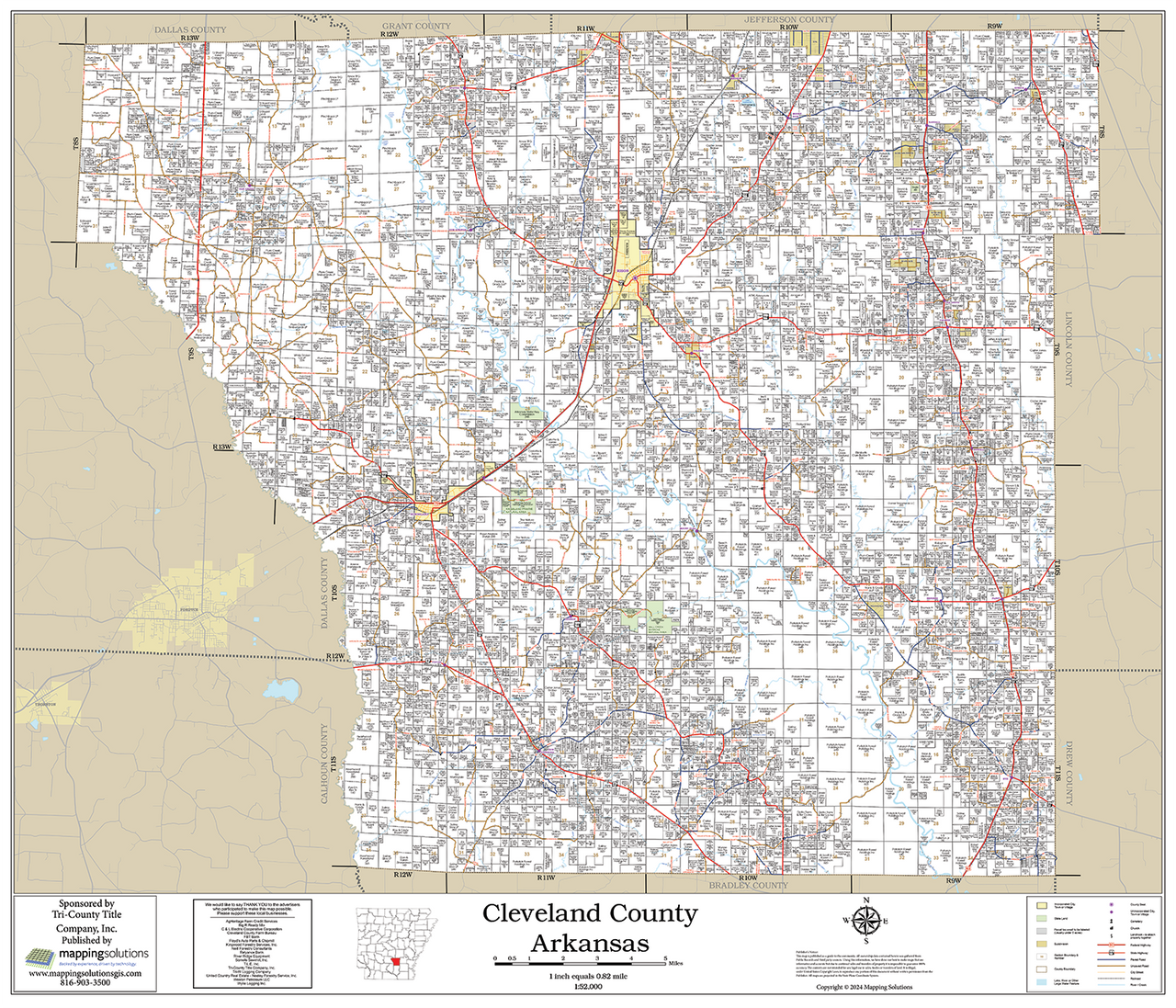Cleveland County Arkansas 2024 Wall Map | Mapping Solutions