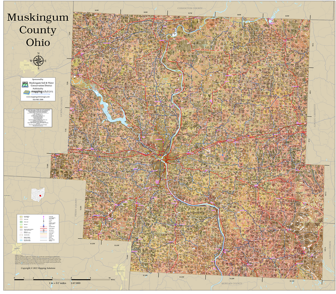Muskingum County Ohio 2025 Soils Wall Map | Mapping Solutions