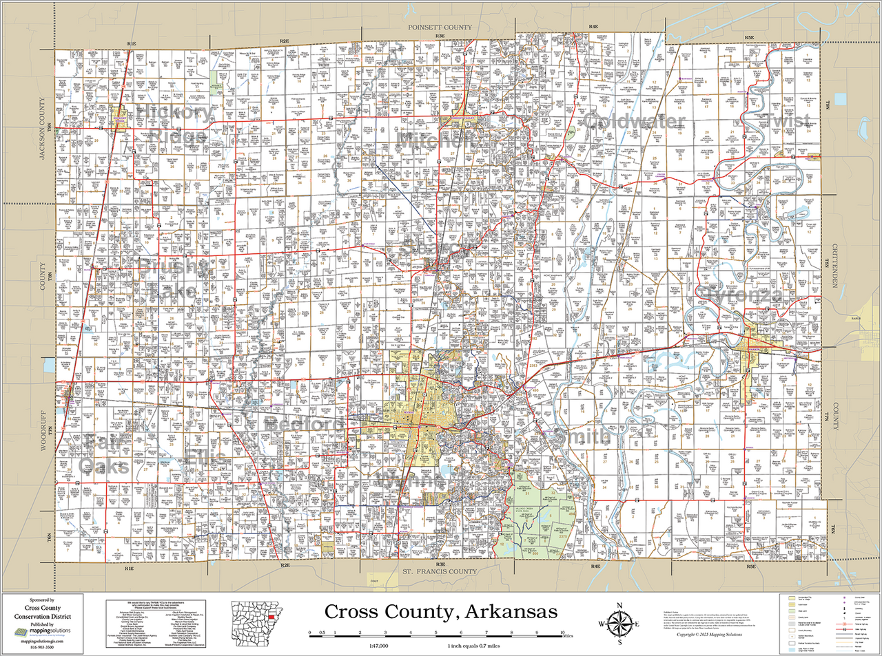 Cross County Arkansas 2025 Wall Map | Mapping Solutions