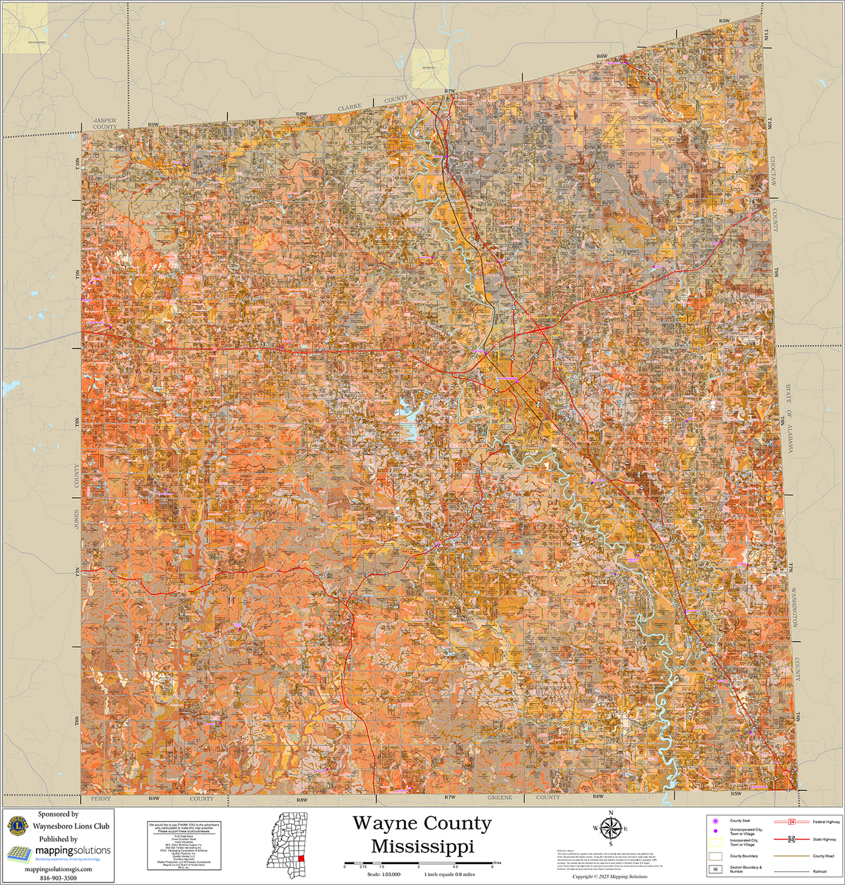 Wayne County Mississippi 2025 Soils Wall Map | Mapping Solutions