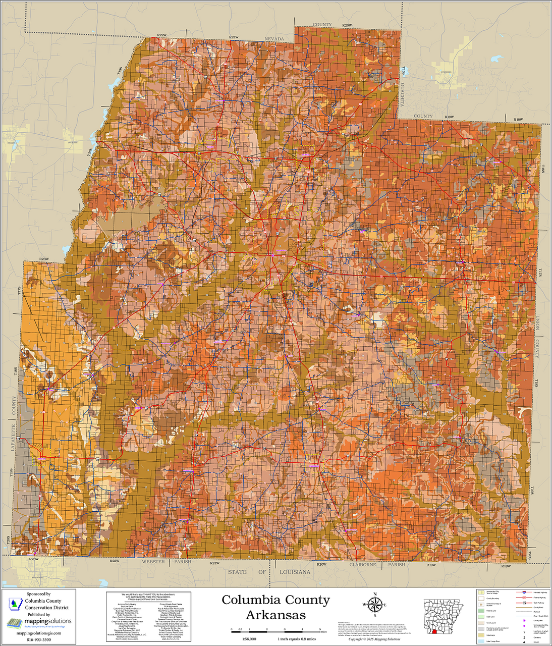 Columbia County Arkansas 2025 Soils Wall Map | Mapping Solutions