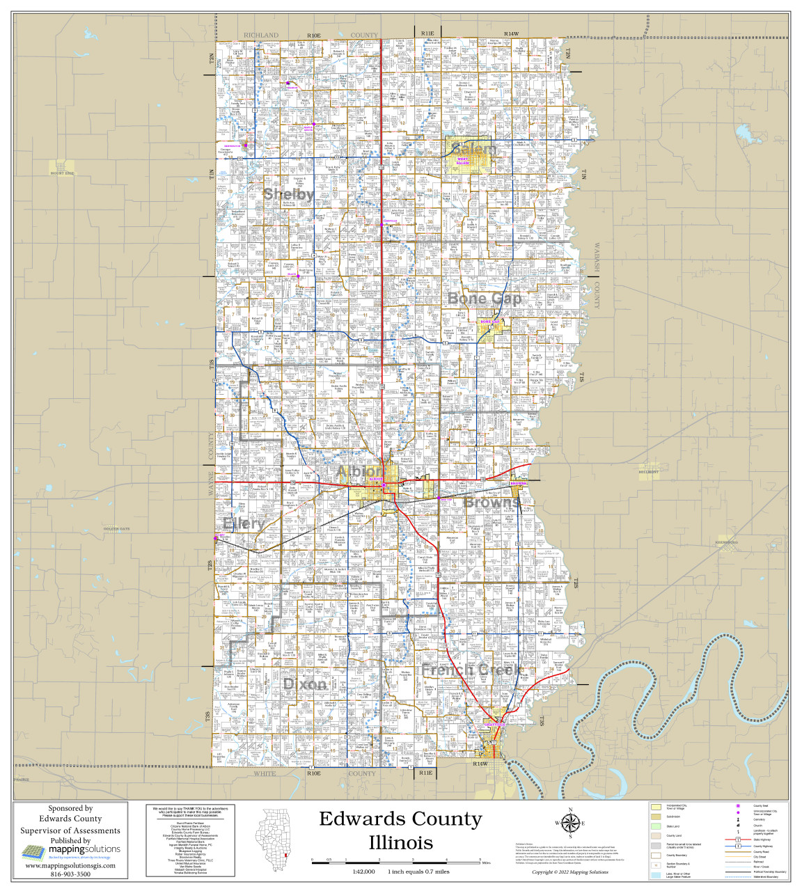 Edwards County Illinois 2022 Wall Map | Mapping Solutions