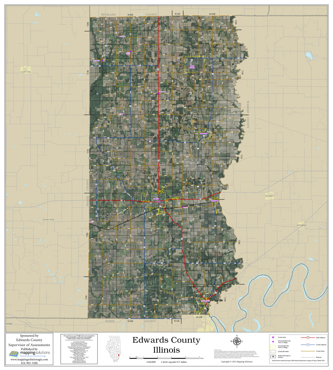 Edwards County Illinois 2022 Aerial Wall Map Mapping Solutions