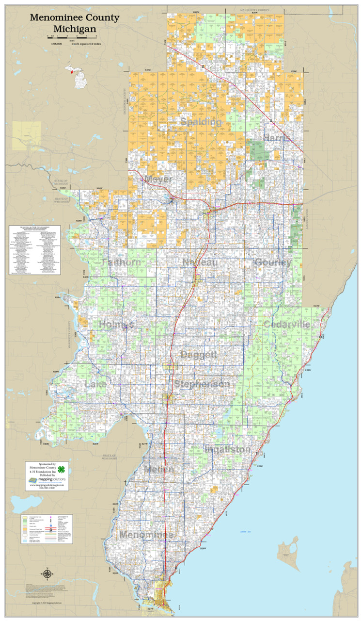 Menominee County Michigan 2022 Wall Map | Mapping Solutions